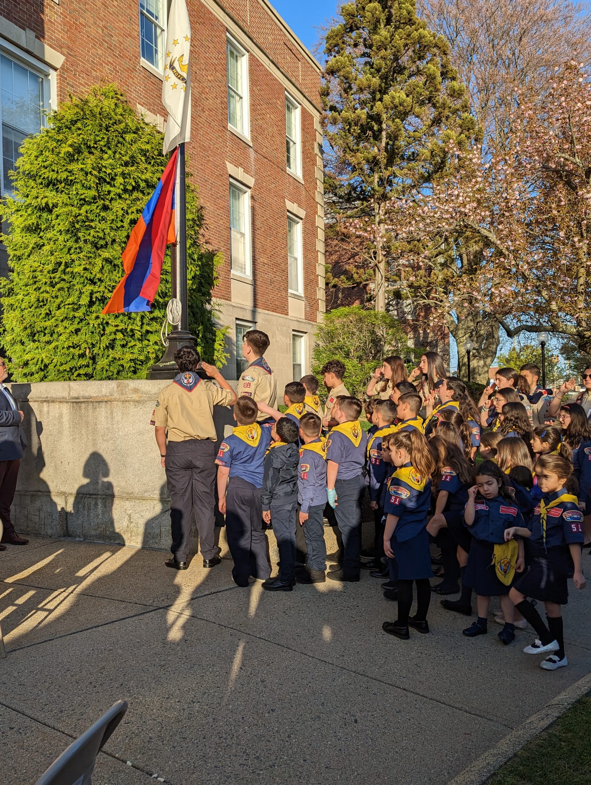 Homenetmen Scouts salute as Taleen Donoyan sings Mer Hairenik in ...