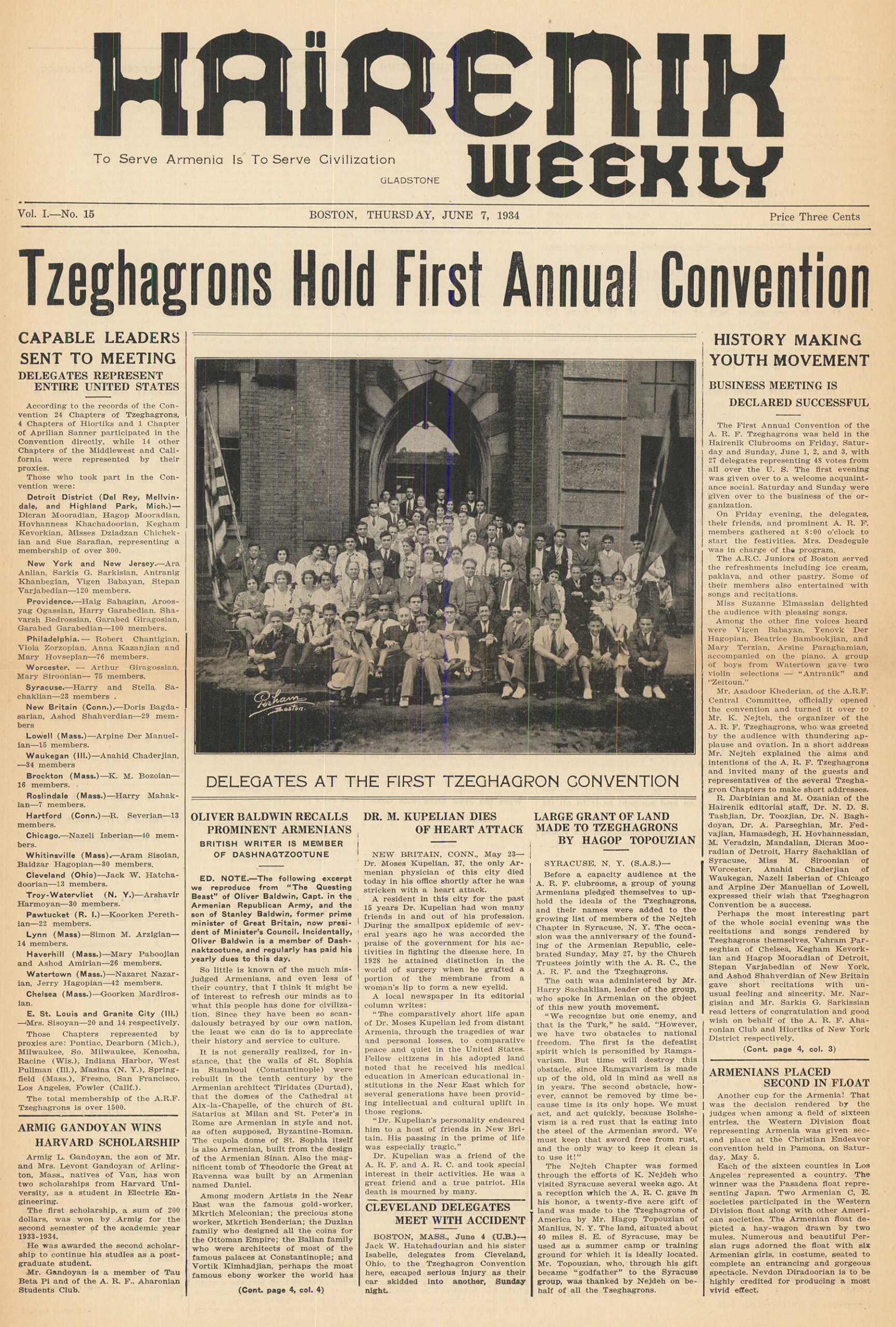 #3 front page first convention-1 - The Armenian Weekly
